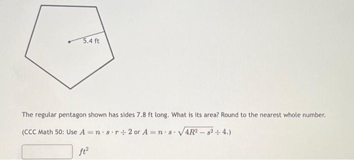 Solved The regular pentagon shown has sides 7.8ft long. What | Chegg.com