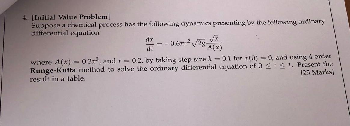 Solved 4. [Initial Value Problem] Suppose a chemical process | Chegg.com