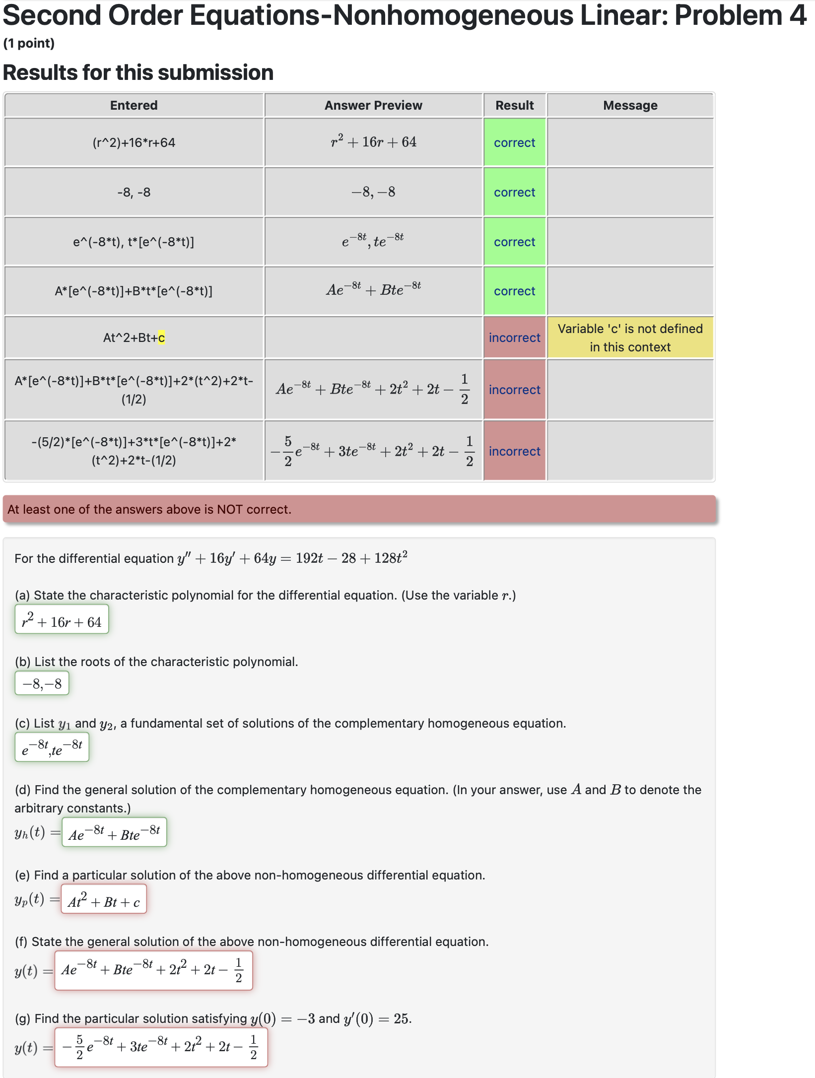 Solved Second Order Equations-Nonhomogeneous Linear: Problem | Chegg.com