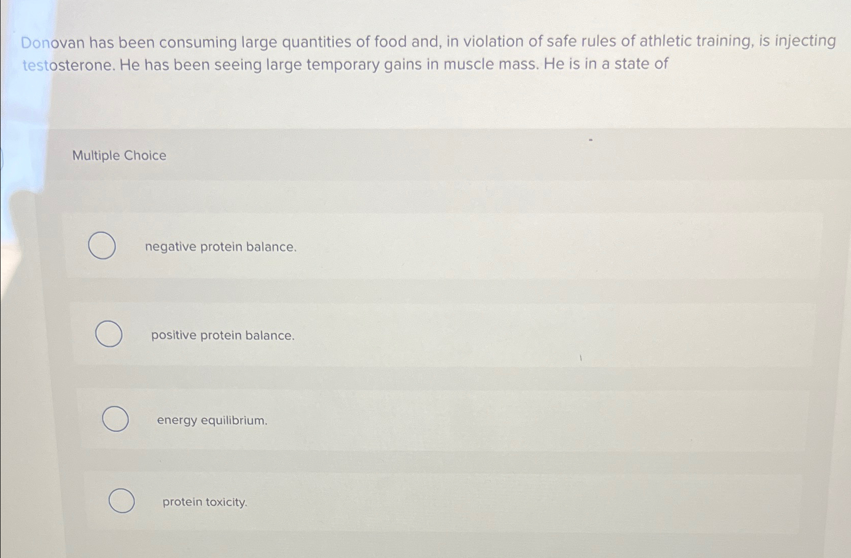 Solved Donovan has been consuming large quantities of food | Chegg.com