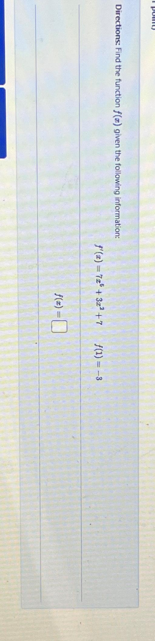 Solved Directions: Find the function f(x) ﻿given the | Chegg.com