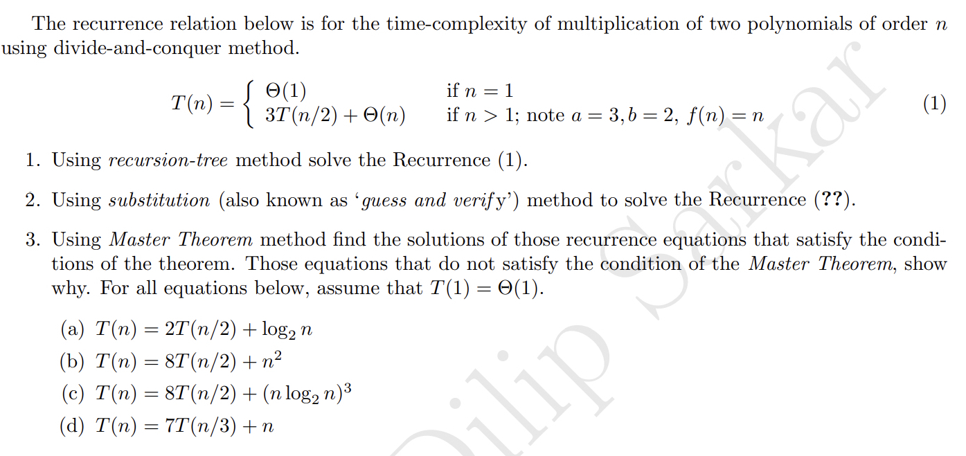 Solved The recurrence relation below is for the | Chegg.com