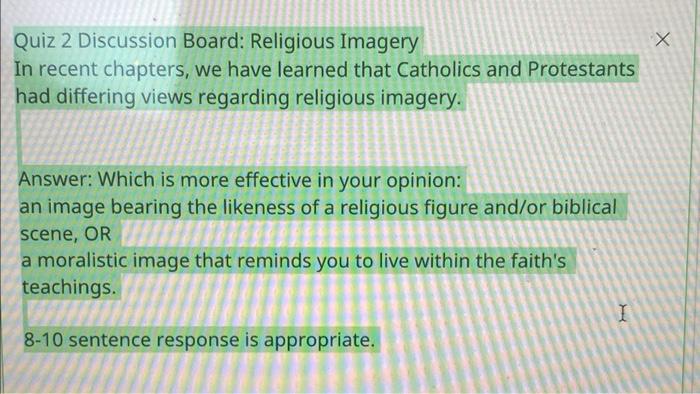 Quiz 2 Discussion Board: Religious Imagery In recent | Chegg.com