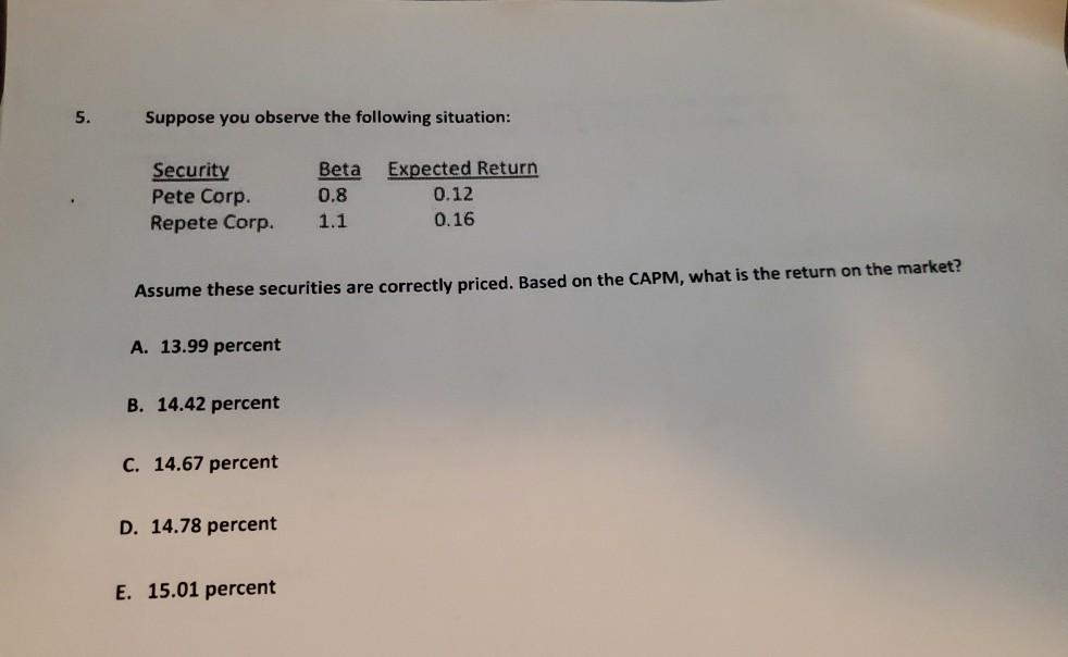 Solved 5. Suppose you observe the following situation: | Chegg.com