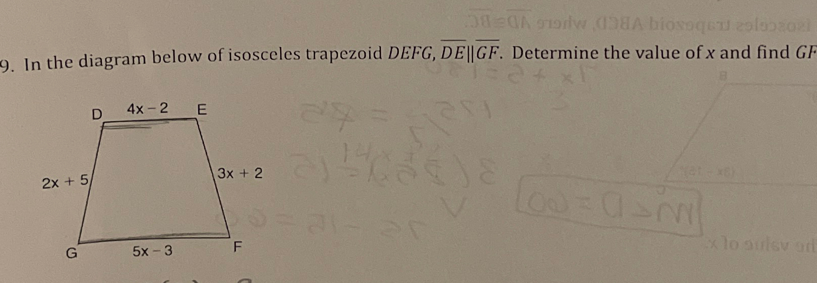 Solved In the diagram below of isosceles trapezoid |)/(b|. | Chegg.com