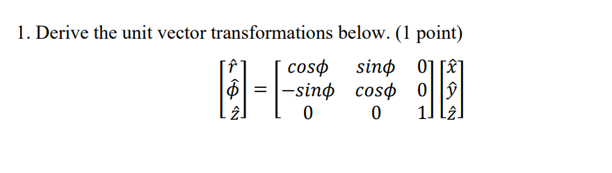 Solved Derive the unit vector transformations below. (1 | Chegg.com