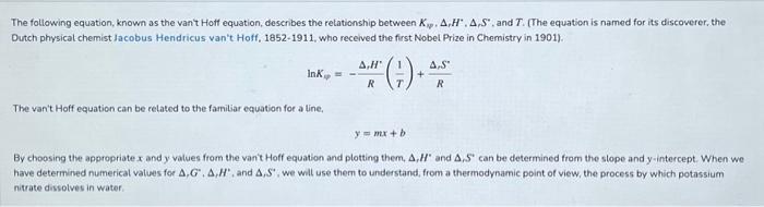 Solved The following equation, known as the van't Hoff | Chegg.com
