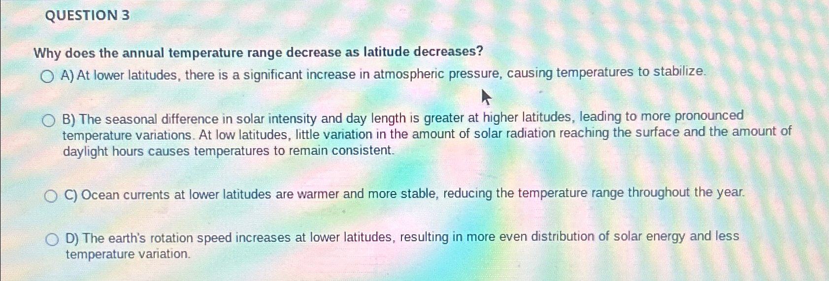 Solved QUESTION 3Why does the annual temperature range | Chegg.com