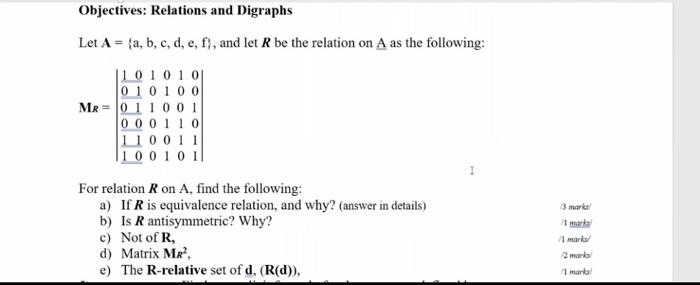 Solved Objectives: Relations and Digraphs Let A = {a, b, c, | Chegg.com