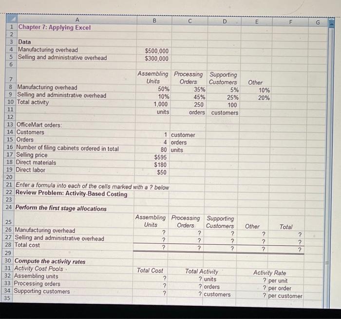 Solved B С D E F G А 1 Chapter 7: Applying Excel 2 3 Data 4 | Chegg.com