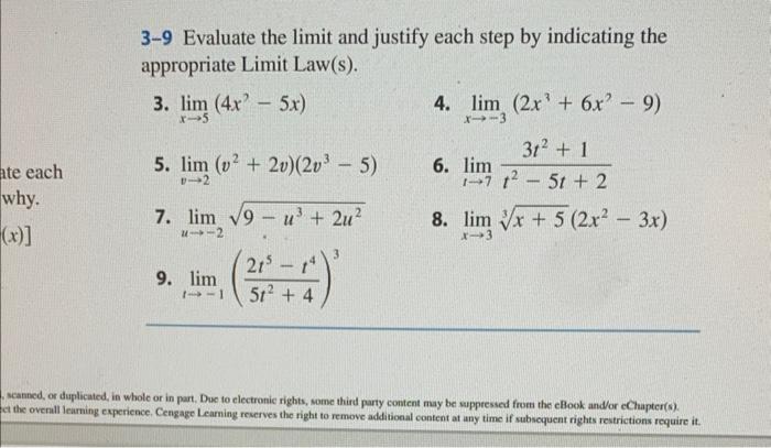 Solved 3-9 Evaluate the limit and justify each step by | Chegg.com