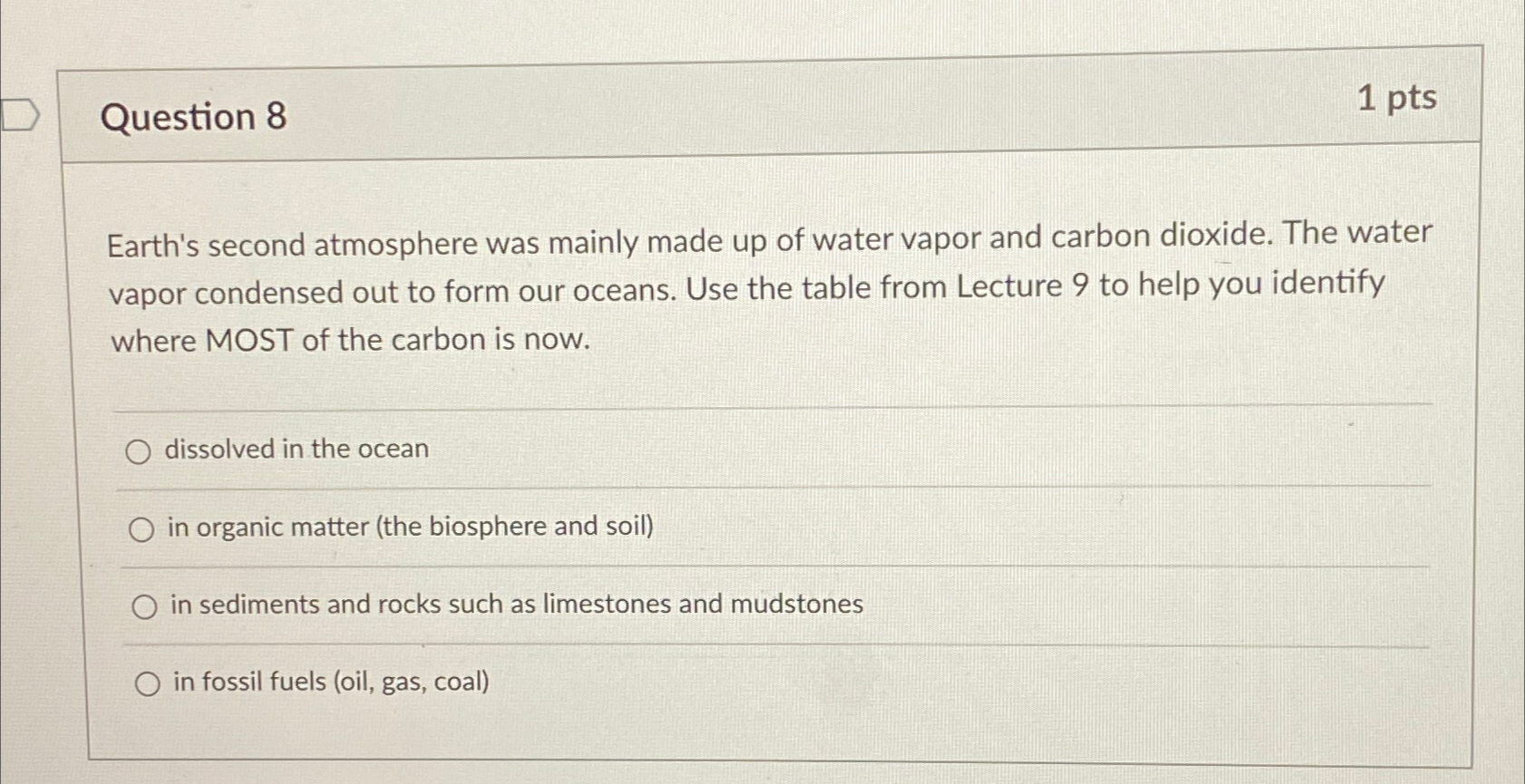 Solved Question 81ptsEarth's second atmosphere was mainly | Chegg.com