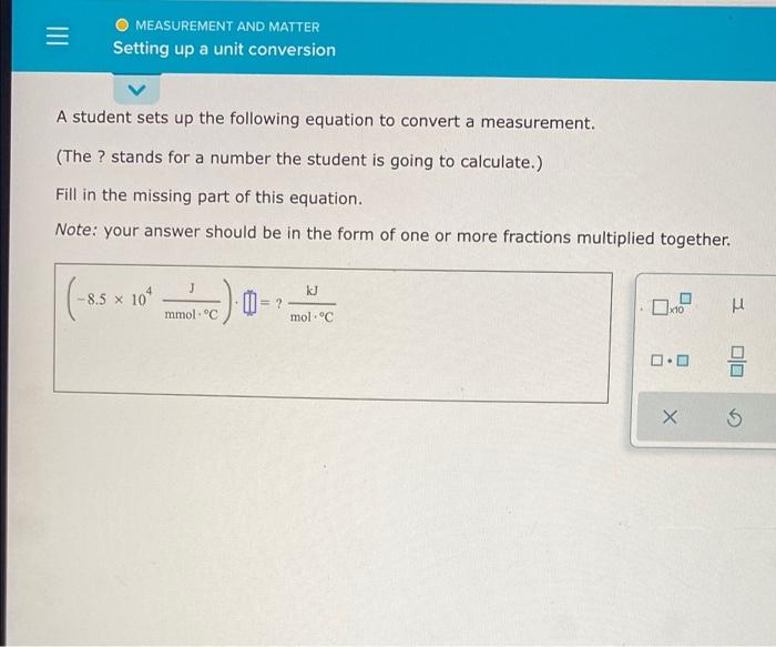 Solved = MEASUREMENT AND MATTER Setting up a unit conversion | Chegg.com