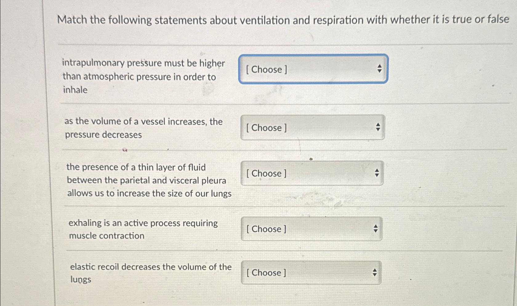 Solved Match the following statements about ventilation and | Chegg.com