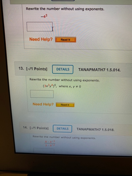 Solved Rewrite the number without using exponents. -43 Need | Chegg.com