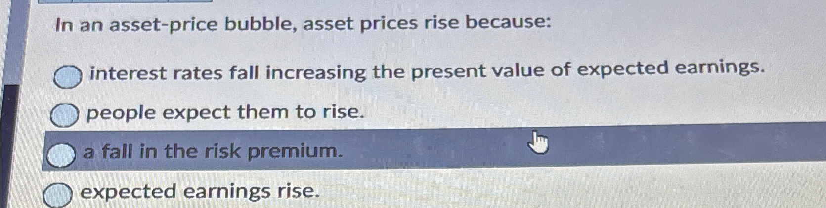 Solved In an asset-price bubble, asset prices rise | Chegg.com