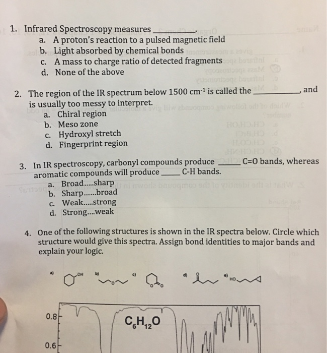 Solved 1. Infrared Spectroscopy measures a. A proton's | Chegg.com