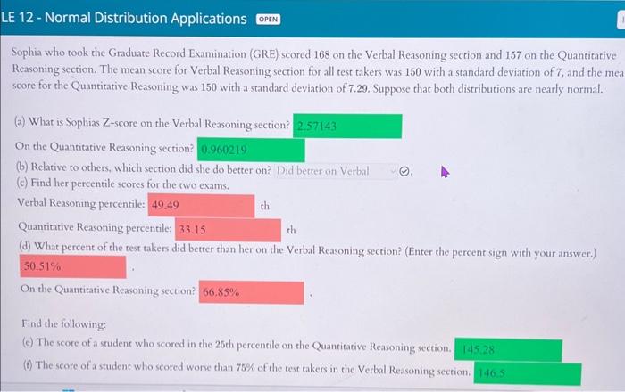 Solved Sophia who took the Graduate Record Examination (GRE) | Chegg.com
