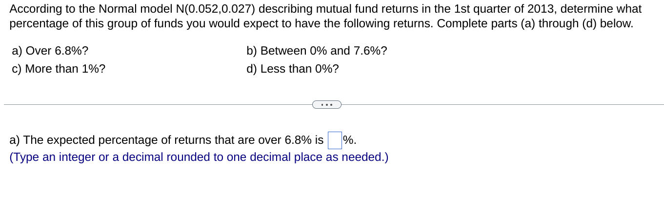 Solved According to the Normal model N(0.052,0.027) | Chegg.com
