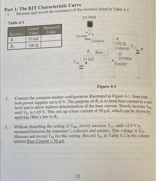 Solved Part 1: The BJT Characteristic Curve 1. Measure and | Chegg.com