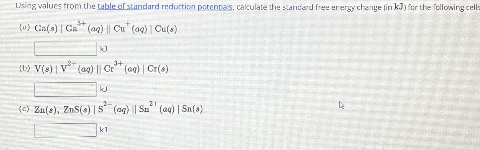 Solved Using values from the table of standard reduction | Chegg.com