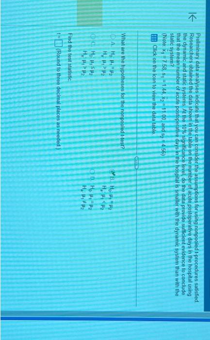 Solved Preliminary data analyses indicate that you can | Chegg.com