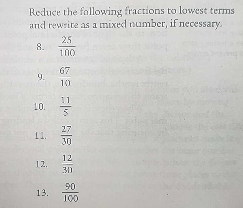 Solved Reduce the following fractions to lowest terms and | Chegg.com