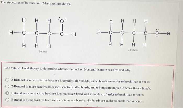 Solved The structures of butanal and 2-butanol are shown. | Chegg.com
