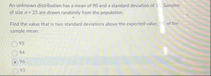 [Solved]: An unknown distribution has a mean of 90 and a sta