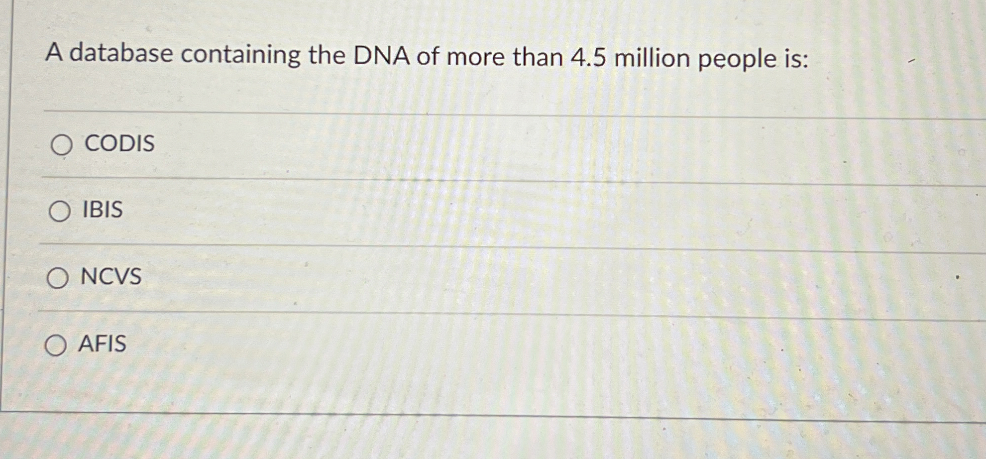 Solved A database containing the DNA of more than 4.5 | Chegg.com