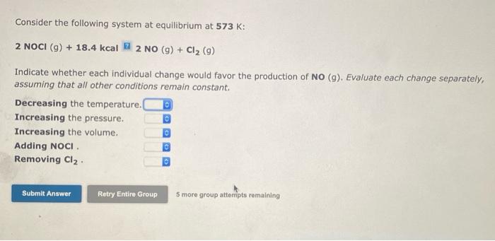 Solved Consider the following system at equilibrium at 573 | Chegg.com