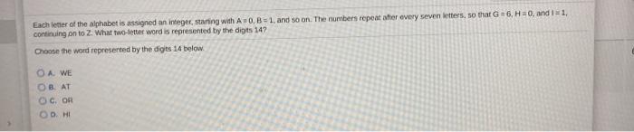 Solved Each letter of the alphabet is assigned an integer, | Chegg.com