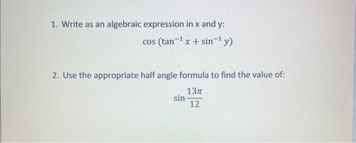 Solved 1. Write as an algebraic expression in x and y : | Chegg.com