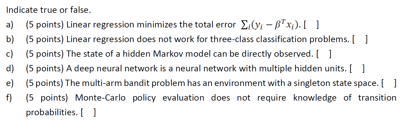 Solved Indicate true or false.a) (5 ﻿points) ﻿Linear | Chegg.com