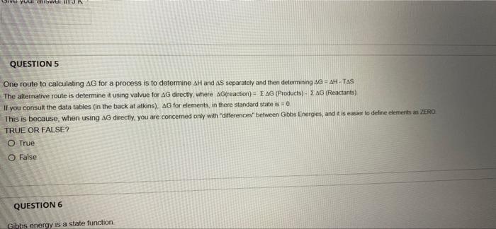 Solved v yurdliswin QUESTION 5 One route to calculating AG | Chegg.com