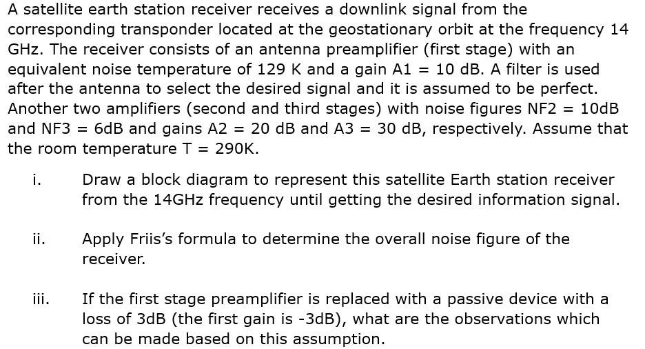 Solved A satellite earth station receiver receives a | Chegg.com