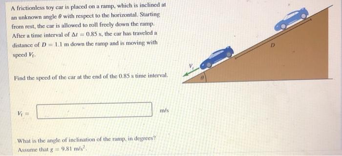 Solved A frictionless toy car is placed on a ramp, which is | Chegg.com