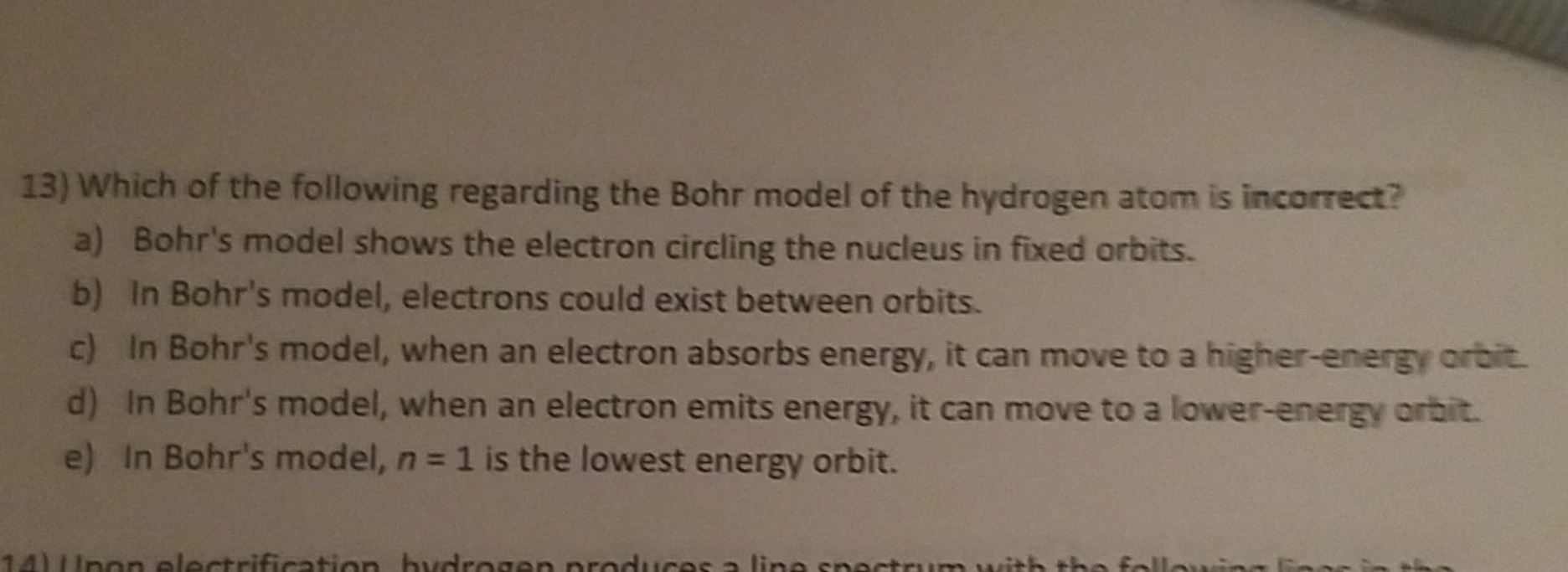 Solved Which of the following regarding the Bohr model of | Chegg.com