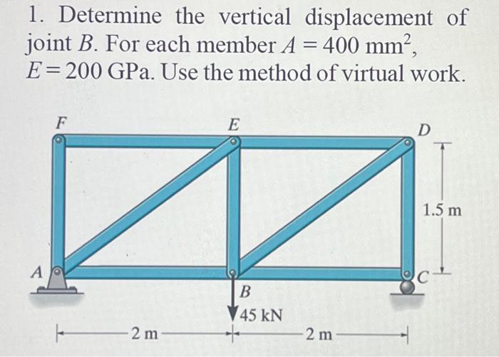 Solved 1. Determine the vertical displacement of joint B. | Chegg.com