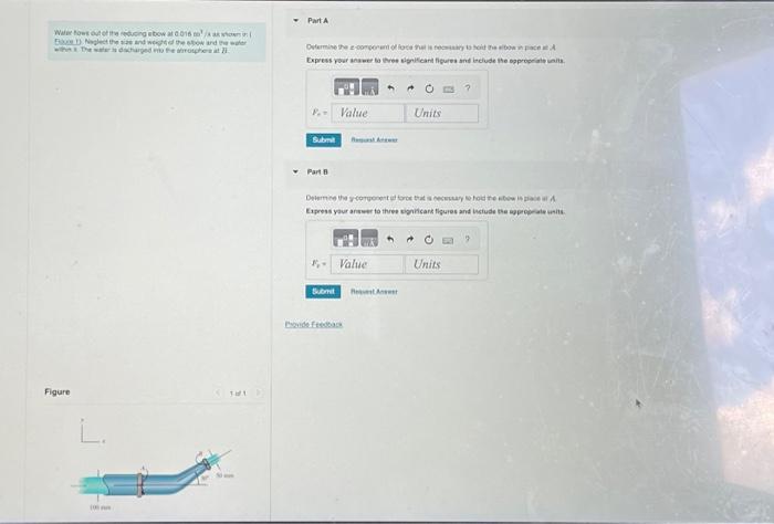 Solved Water flows out of the reducing elbow at 0.016 ﻿m3/s | Chegg.com