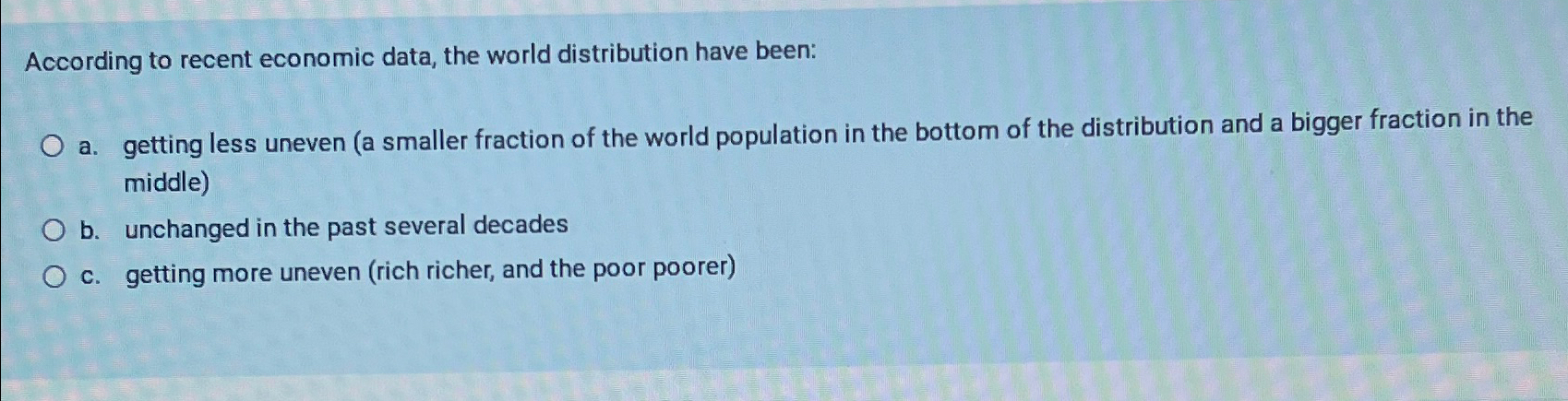 Solved According to recent economic data, the world | Chegg.com