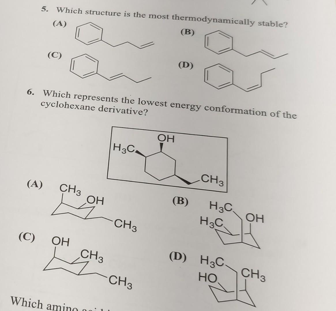 Solved 5. Which structure is the most thermodynamically | Chegg.com