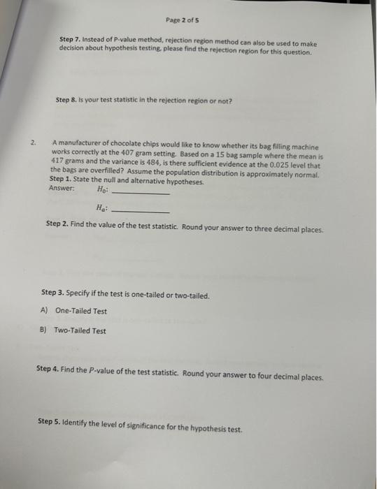 Solved Step 7. Instead of P-value method, rejection region | Chegg.com