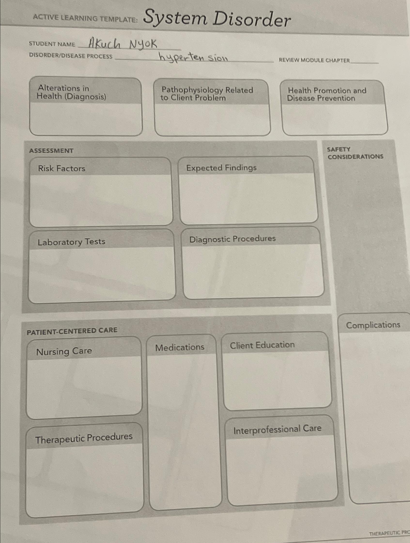 Solved active learning template: System DisorderSTUDENT NAME | Chegg.com