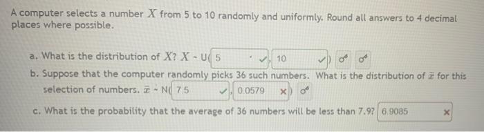 Solved A computer selects a number X from 5 to 10 randomly | Chegg.com