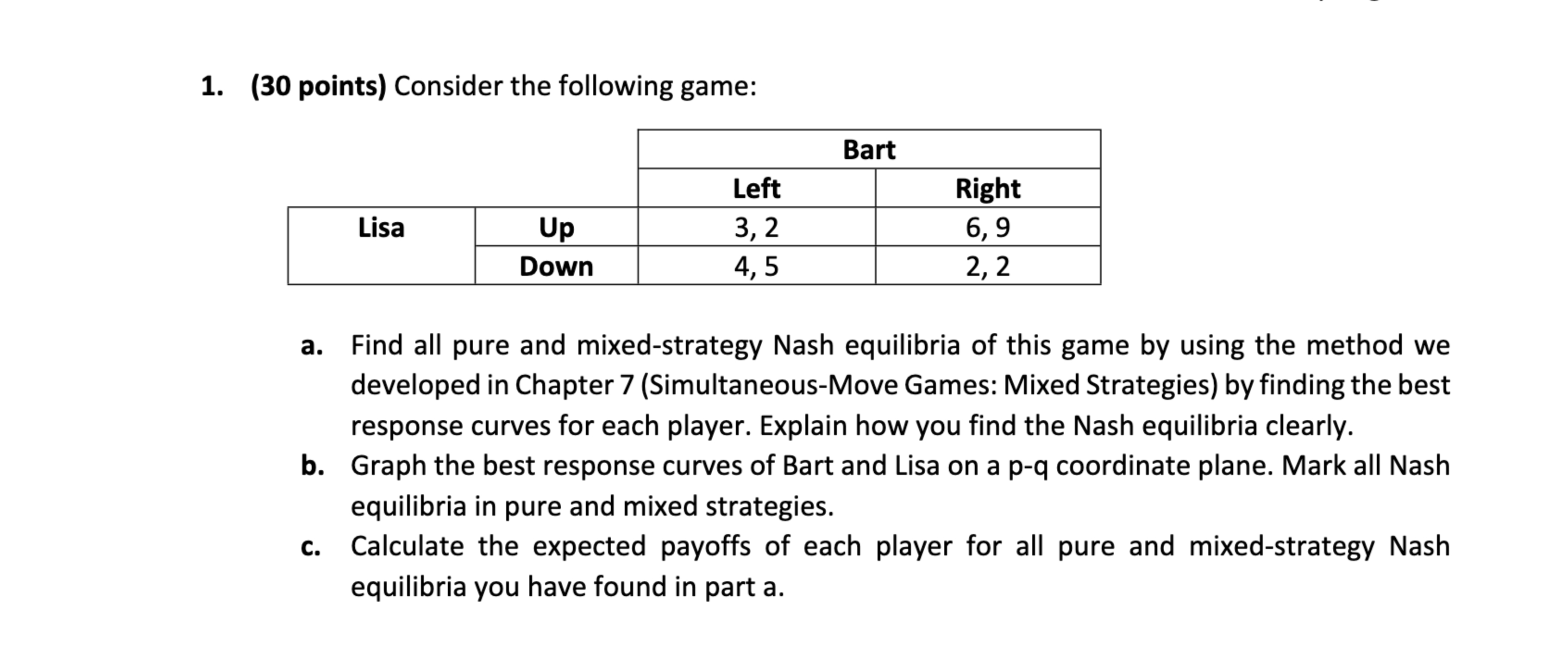 Solved (30 ﻿points) ﻿Consider the following game:a. ﻿Find | Chegg.com