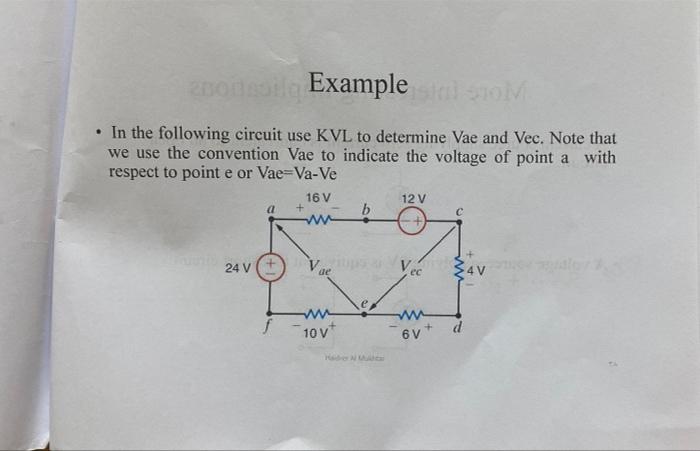 Solved Example OM . In the following circuit use KVL to | Chegg.com