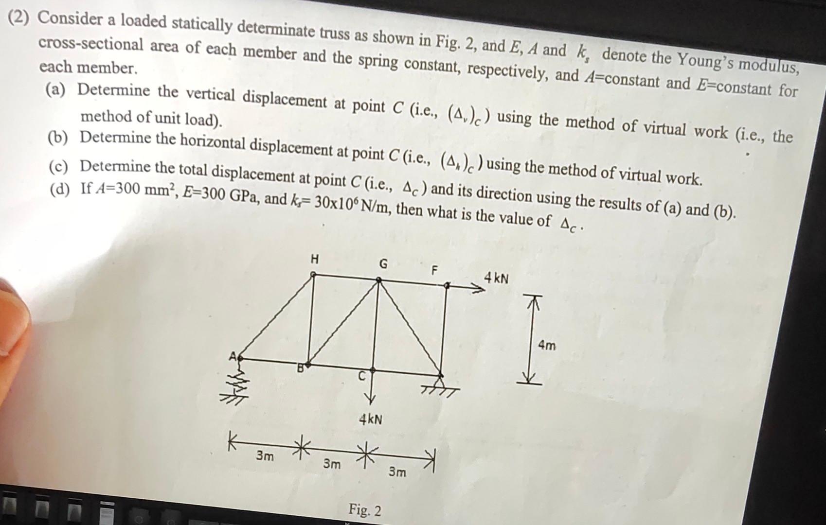 Solved (2) Consider a loaded statically determinate truss as | Chegg.com