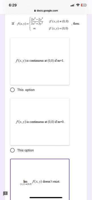 Solved f(x,y)={3x2+3y22x4−2y4m if (x,y)=(0,0) if (x,y)=(0,0) | Chegg.com