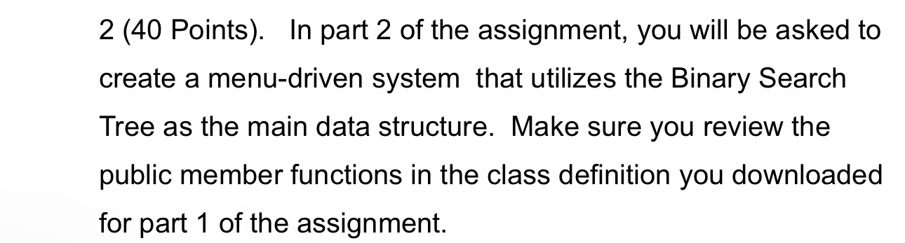 Solved 2 (40 ﻿Points). ﻿In part 2 ﻿of the assignment, you | Chegg.com